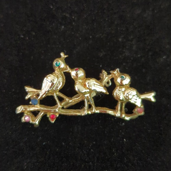 Unknown | Jewelry | Vintage Birds On A Limb Gold Tone Brooch Pin | Poshmark